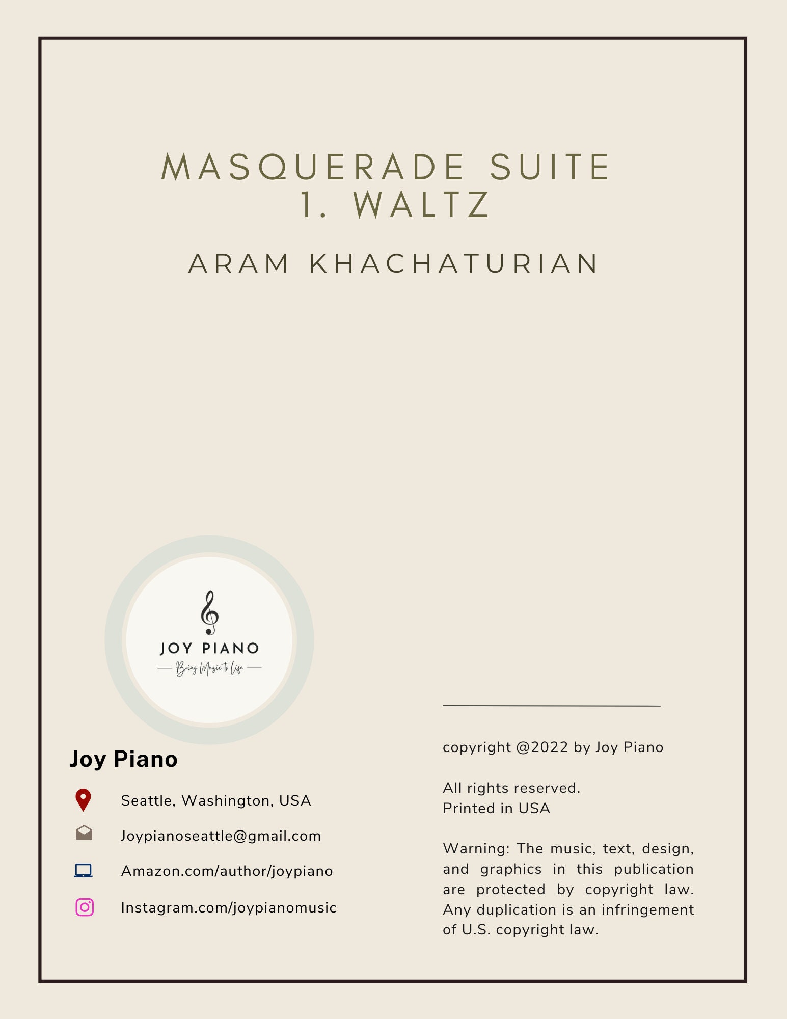 Piano Sheet Music Download [masquerade Suite 1. Waltz by Aram ...