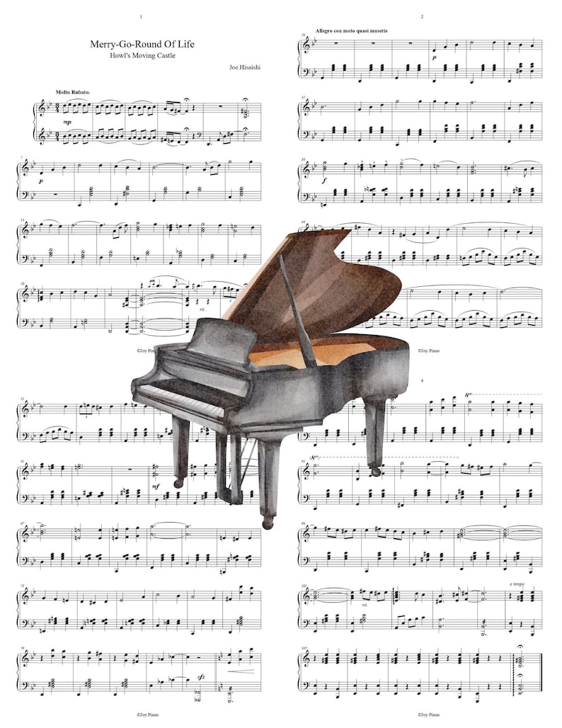 Howl's Moving Castle Piano Sheet Music: Merry Go Round of Life (digital ...