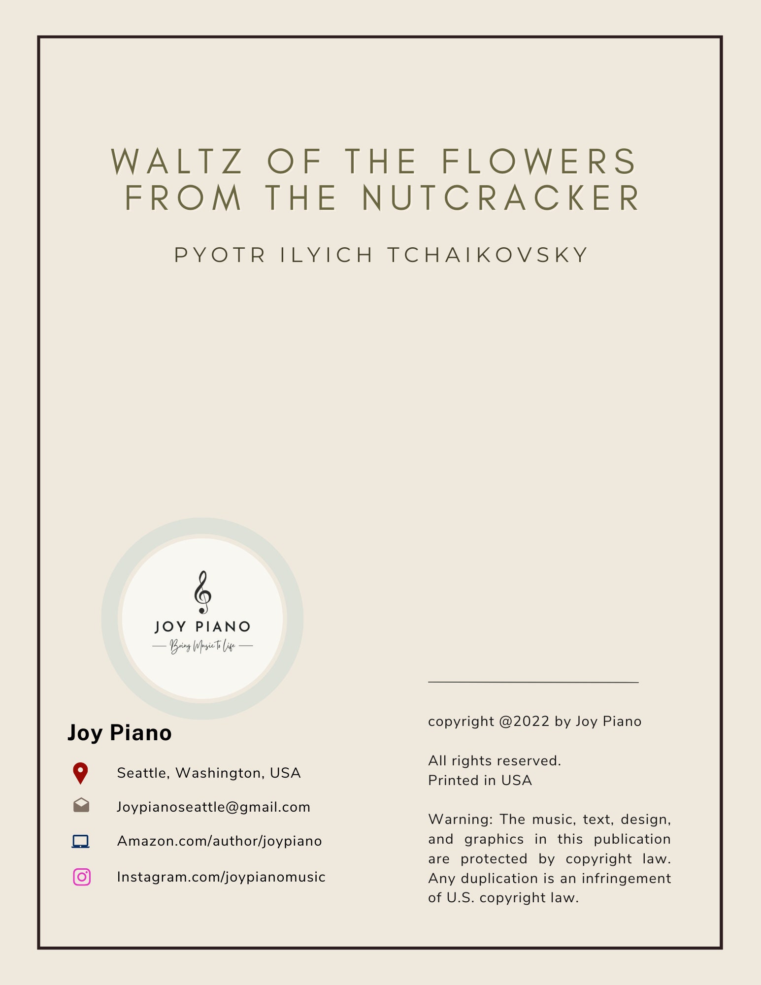 Piano Sheet Music - Waltz of the Flowers From the Nutcracker - Etsy