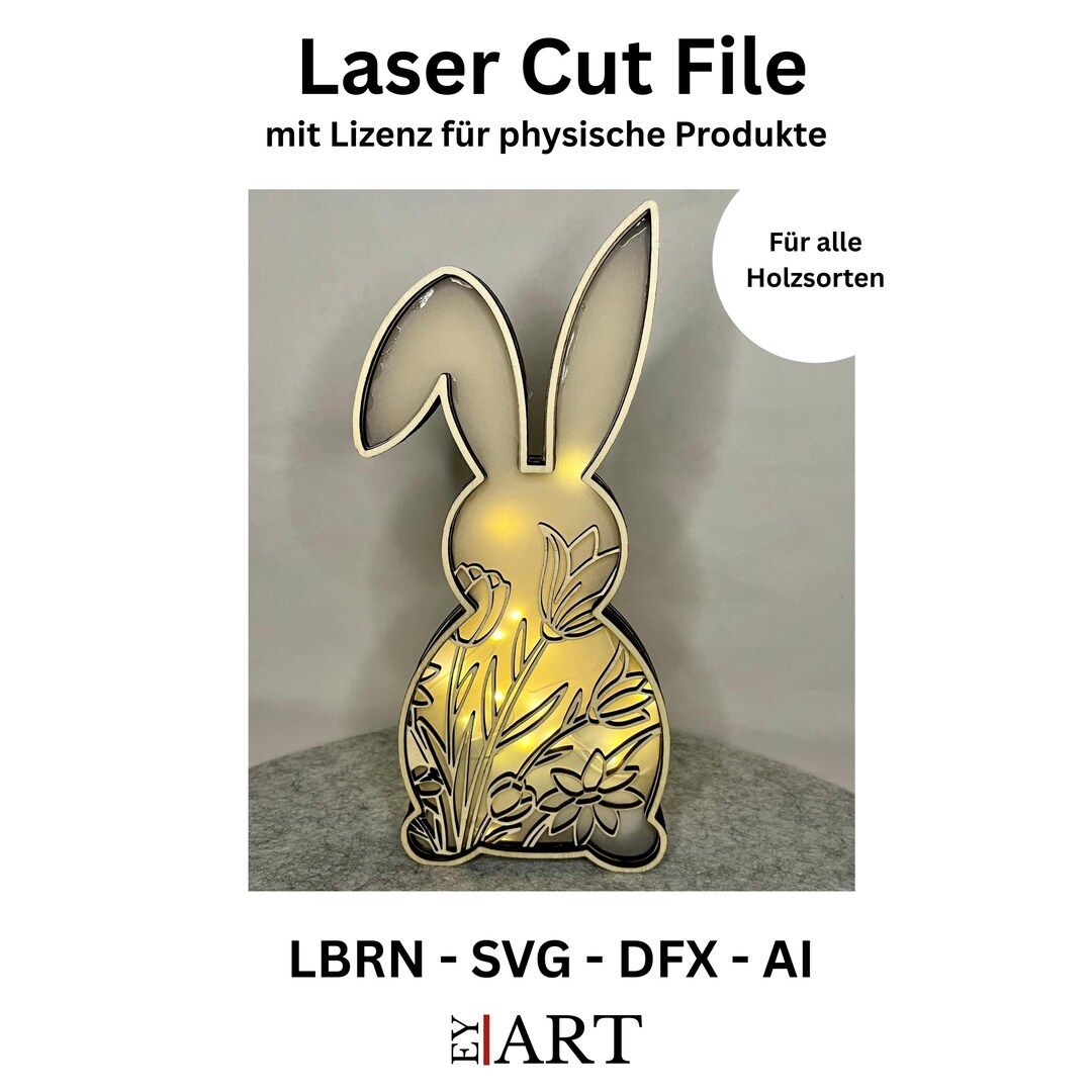 Laser Cut File Rabbit With Flowers Decoration for Easter Lamp Layer ...