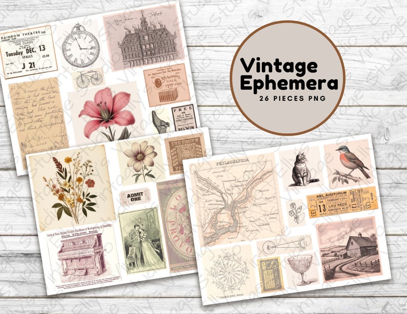 DIGITAL | Vintage Ephemera Kit | 26 Pieces | Junk Journal Ephemera ...