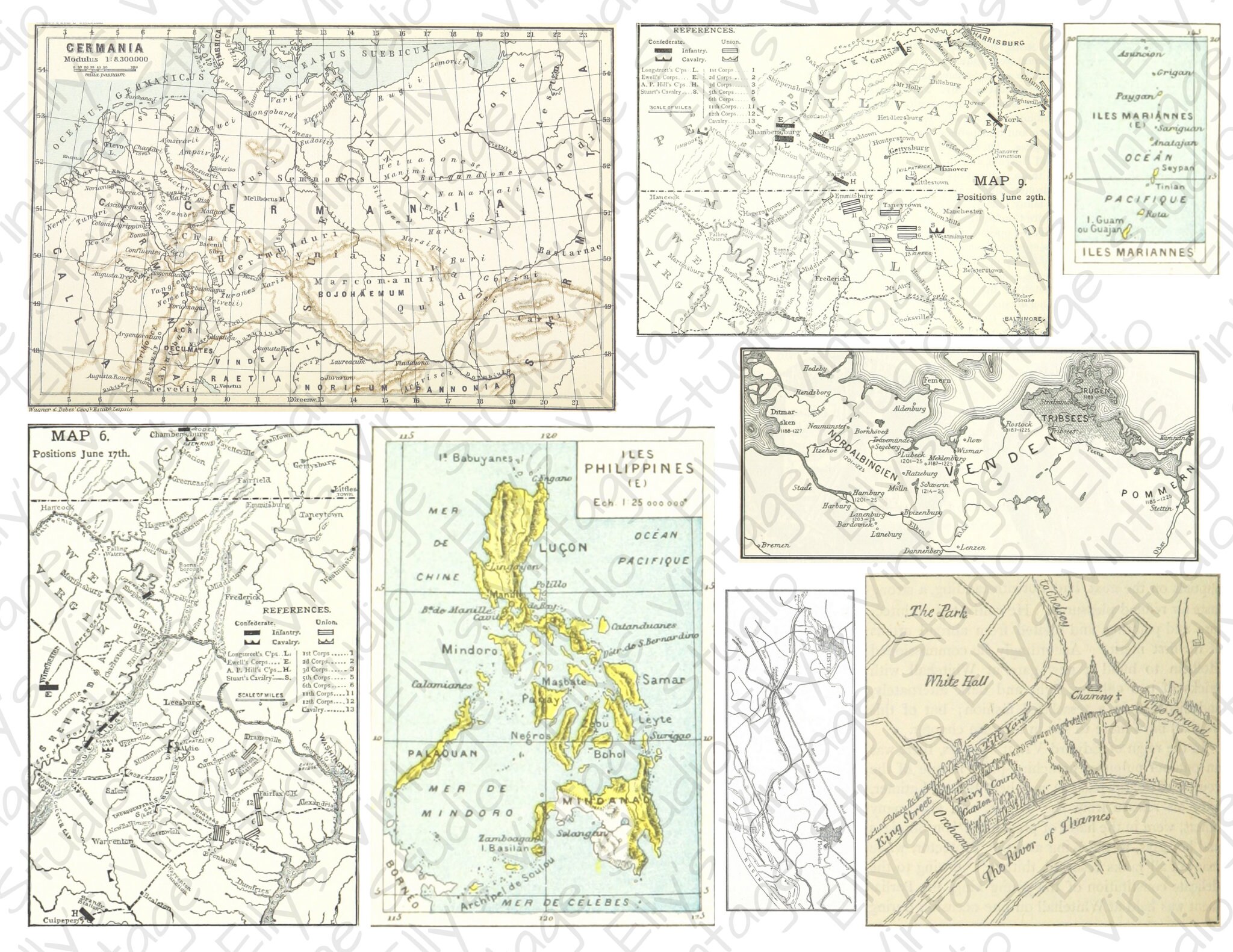 DIGITAL | Vintage Map Ephemera Kit | 38 Pieces | Junk Journal Ephemera ...