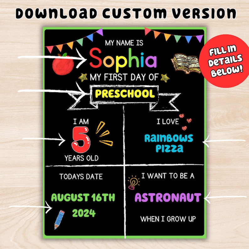 First Day of School Sign Printable Preschool Sign Download Kindergarten ...