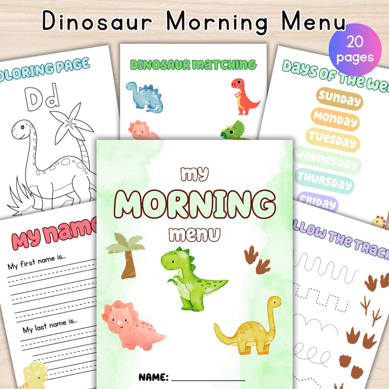 Dino Morning Menu Homeschool, Preschool Morning Menu, Toddler Morning ...