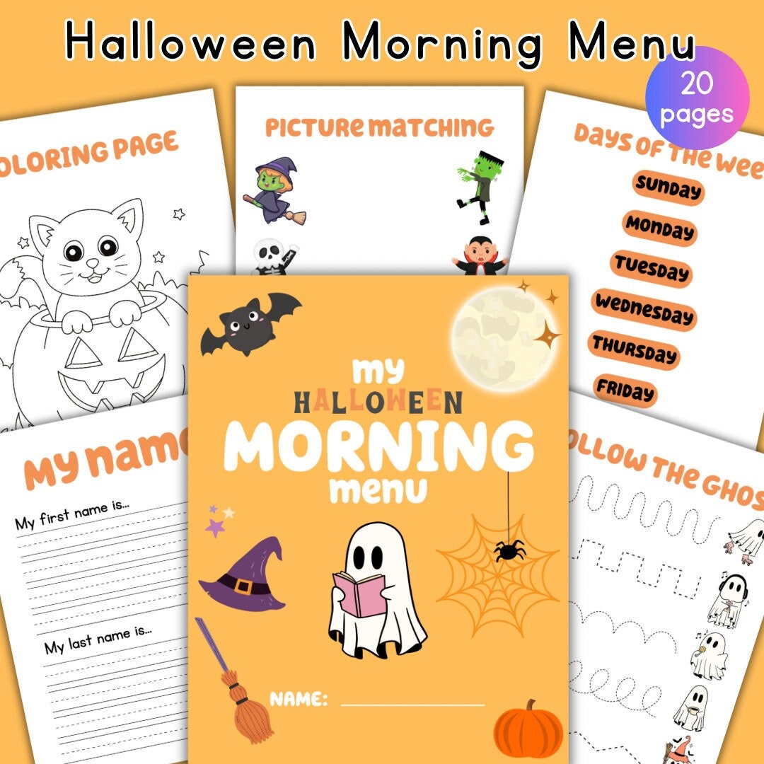 Halloween Morning Menu Homeschool, Preschool Morning Menu, Toddler ...