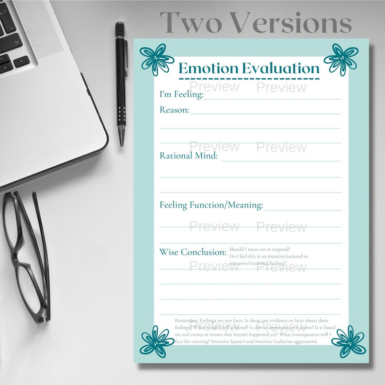 Blue Emotional Regulation Page, Wise Mind Worksheet, DBT Emotion Check ...