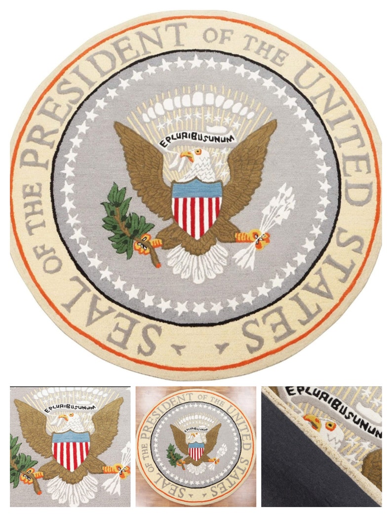 US Logo Flag 6'x6' Eagle Pluribus President Hand Tufted Gray Rug/yellow ...