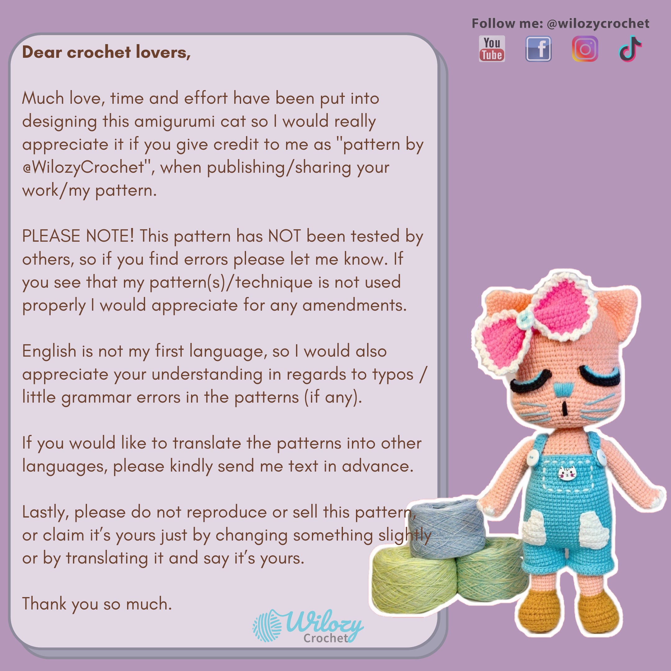 Lizzy Cat Free Crochet Pattern Design by Wilozycrochet, Amigurumi ...