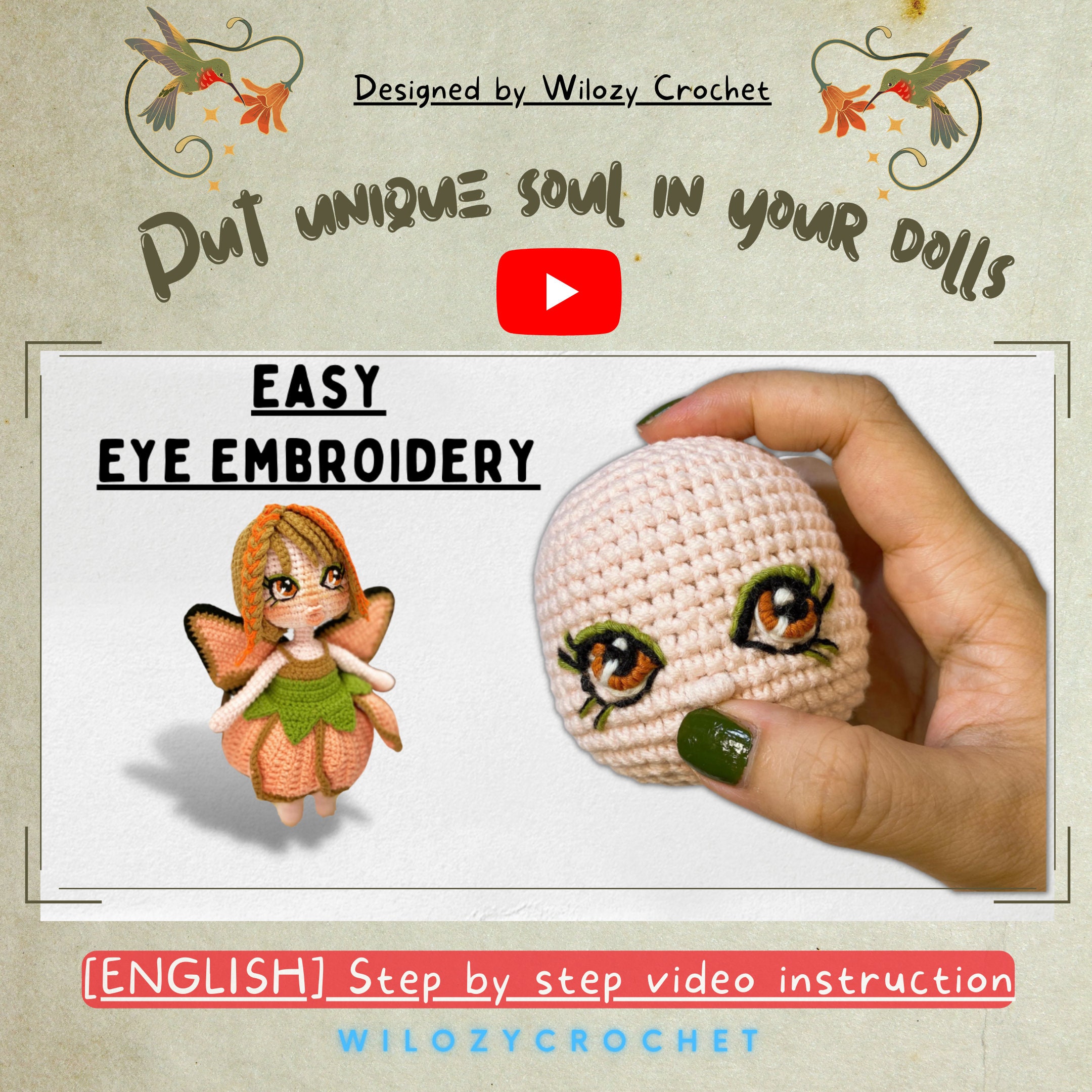 Easy Eye Embroidery Instruction for Crochet Dolls, Embroidery Pattern ...