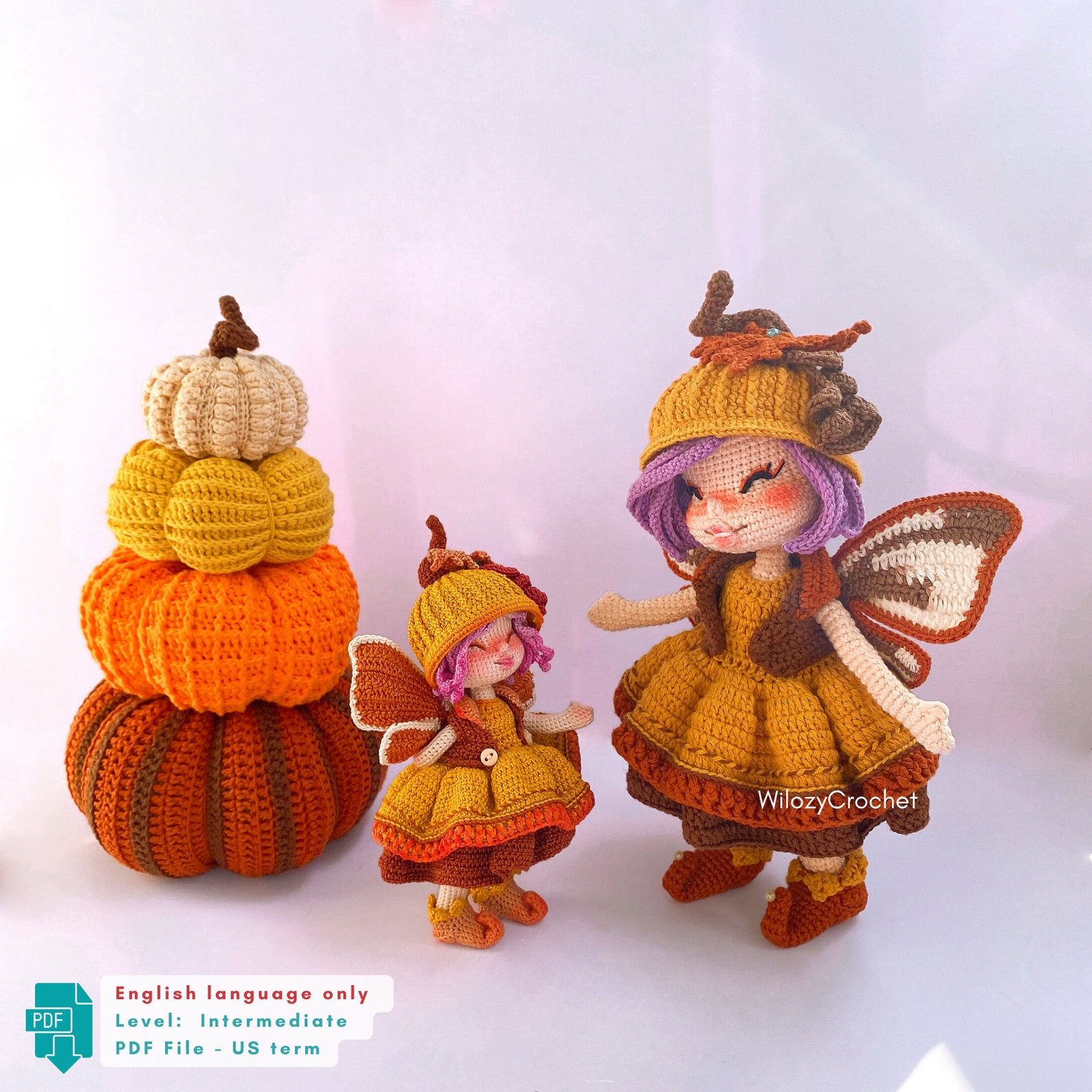 Bundle Crochet Doll Pattern: Autumn Fairy and Pumpkins, Fall Decoration ...