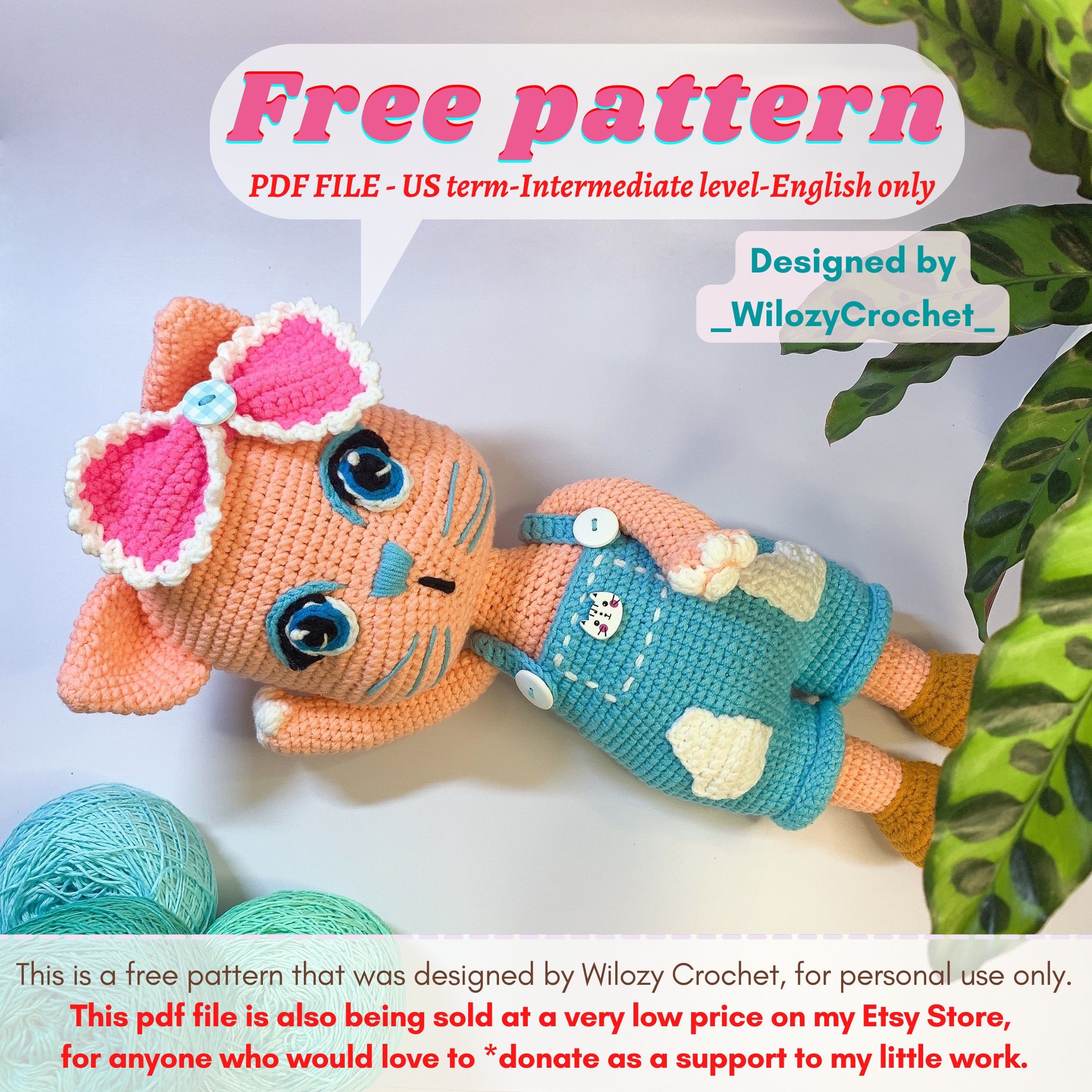 Lizzy Cat Free Crochet Pattern Design by Wilozycrochet - Etsy