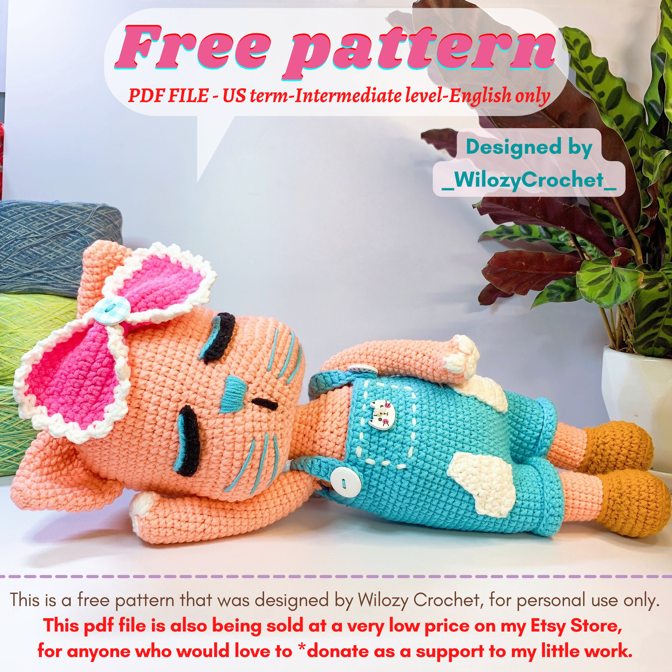 Lizzy Cat Free Crochet Pattern Design by Wilozycrochet - Etsy