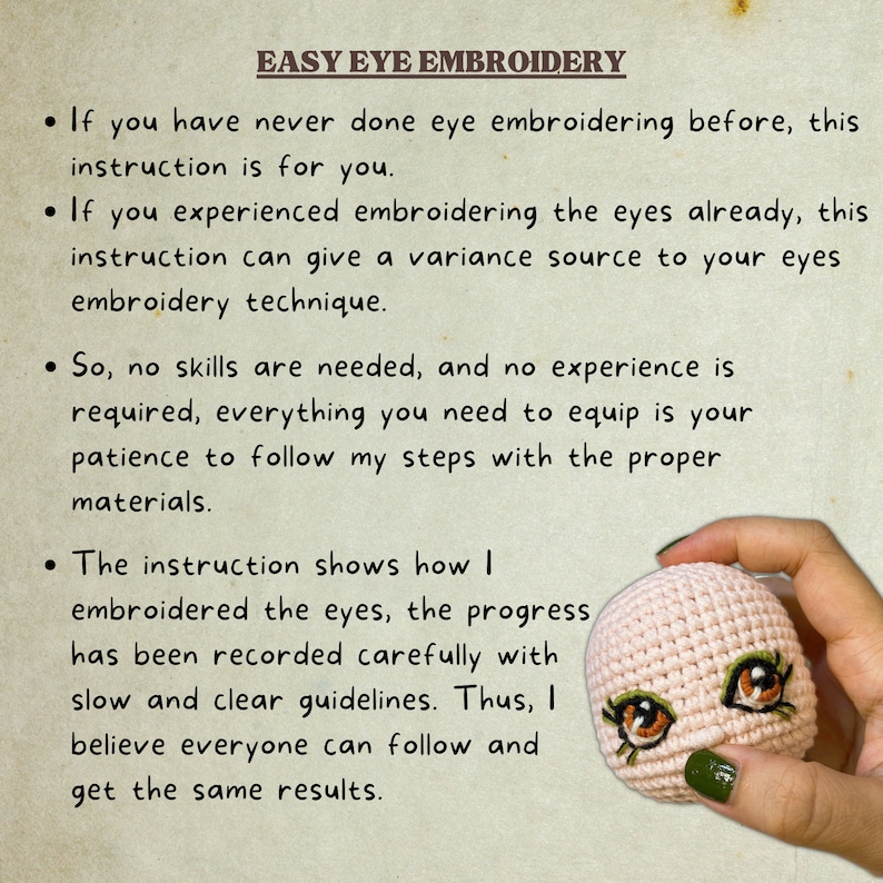 Easy Eye Embroidery Instruction for Crochet Dolls, Embroidery Pattern ...