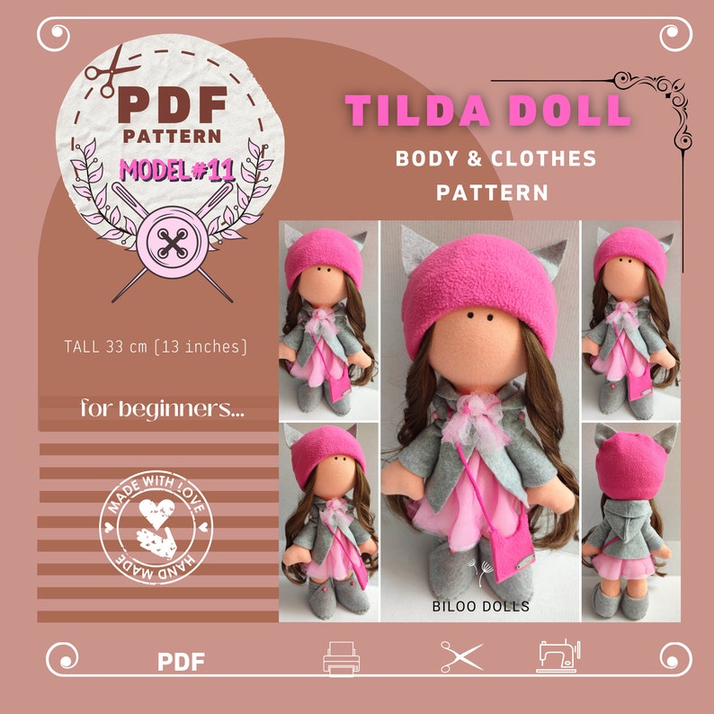 Tilda Doll Pattern for Body and Clothes, Size 33 Cm (13 Inches)- Model #11- PDF Pattern Instant ...