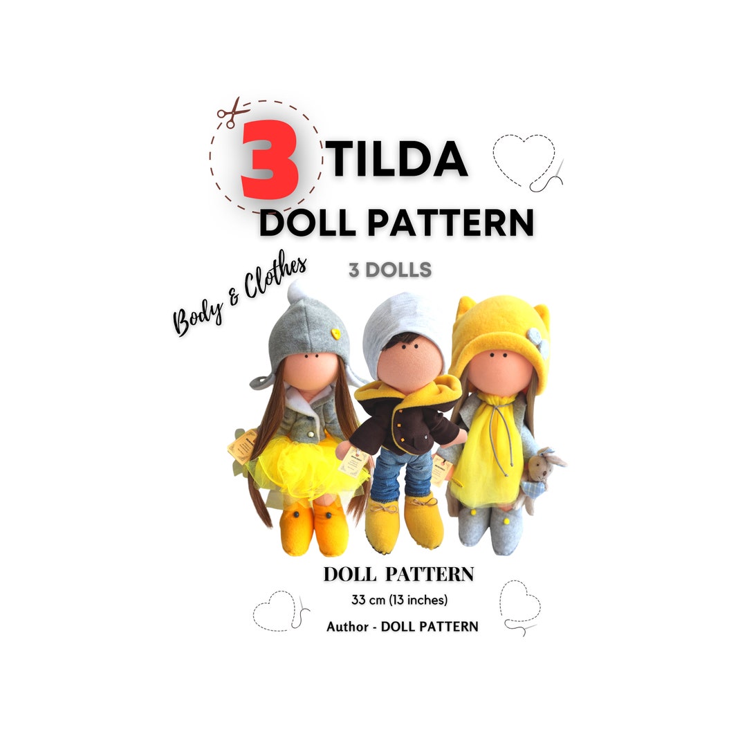 Tilda Doll Patterns, Body and Clothes, Two Girls and One Boy, Size 33 ...