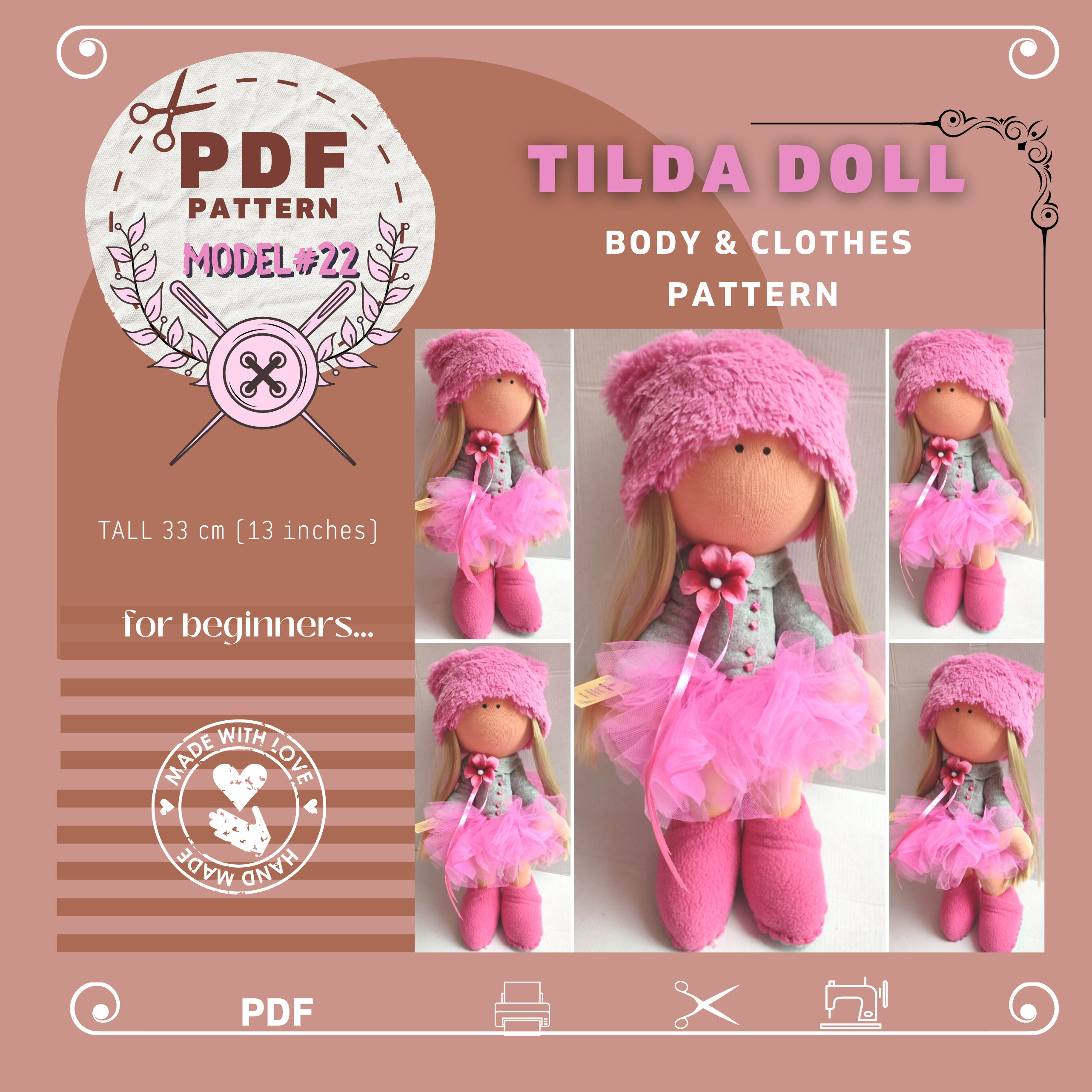 Tilda Doll Pattern for Body and Clothes, Size 33 Cm 13 Inches Model 22 ...