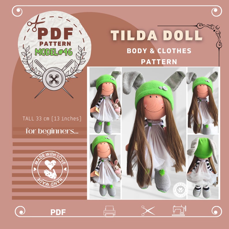 Tilda Doll Pattern for Body and Clothes, Size 33 Cm 13 Inches Model 46 ...