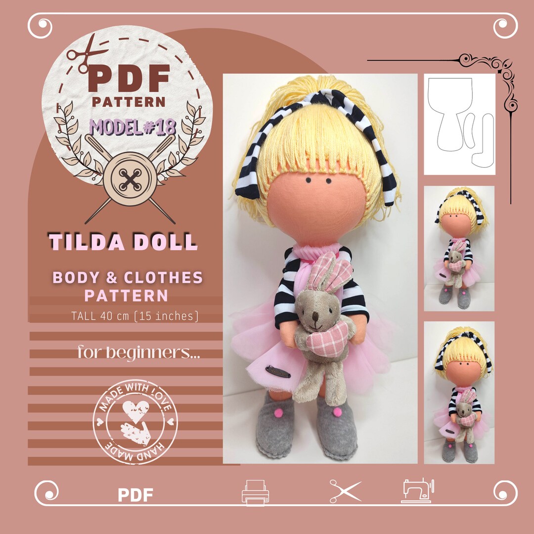 Tilda Doll Pattern for Body and Clothes, Size 40 Cm (15 Inches)- Model ...