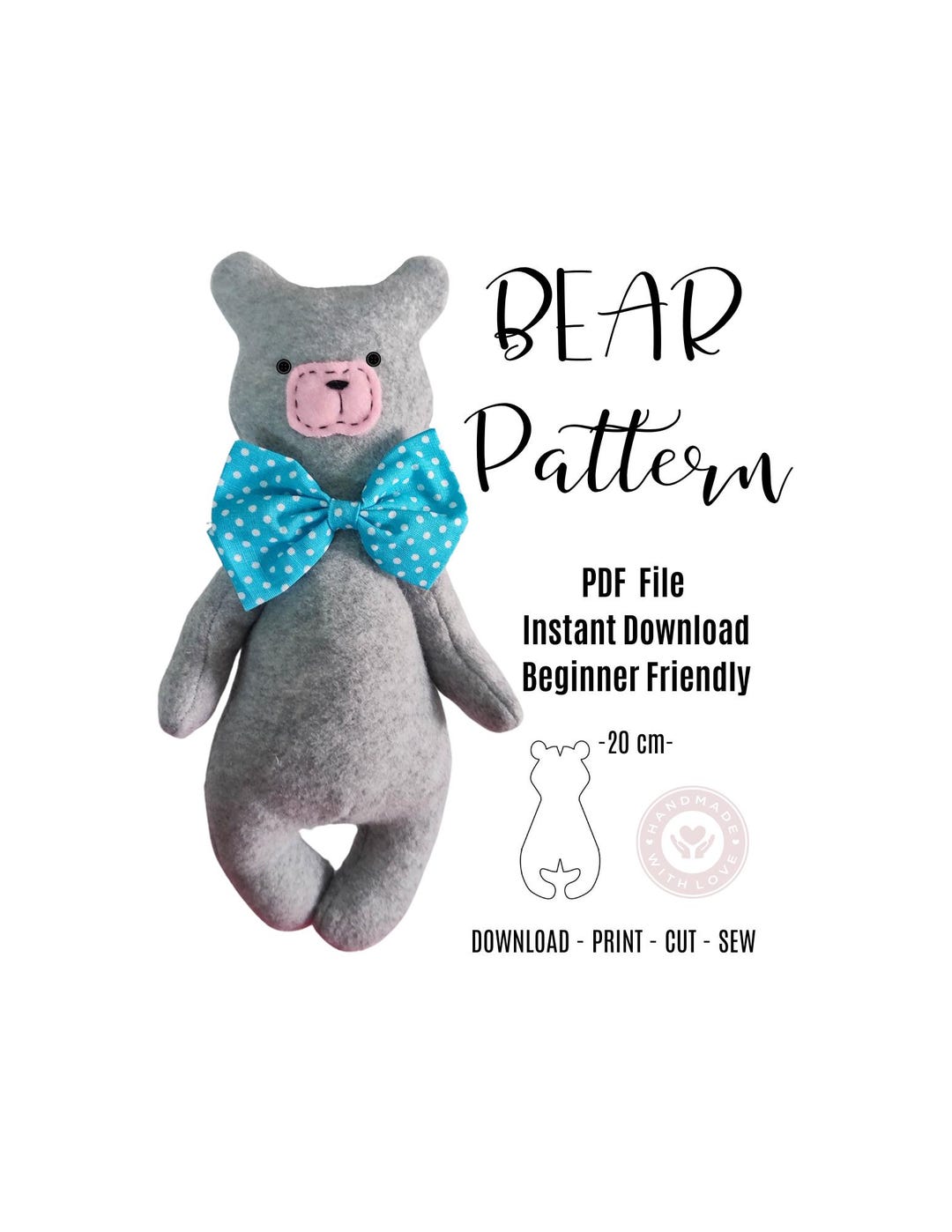 BEAR Sewing Pattern, Cute Bear Toy Pattern 10'', PDF File, Instant ...