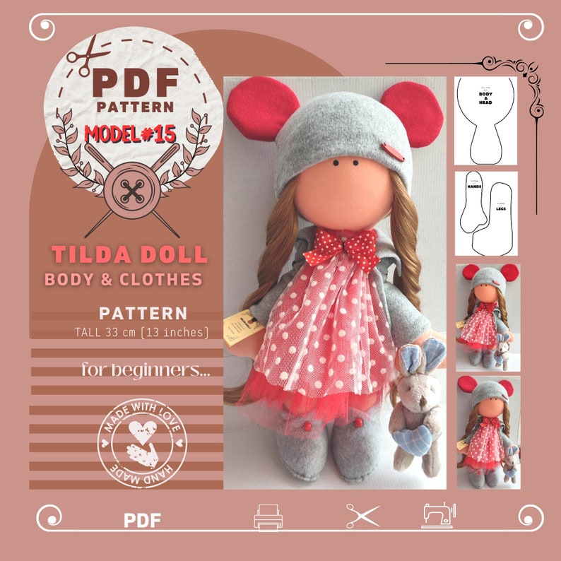 Tilda Doll Pattern for Body and Clothes, Size 33 Cm (13 Inches)- Model ...
