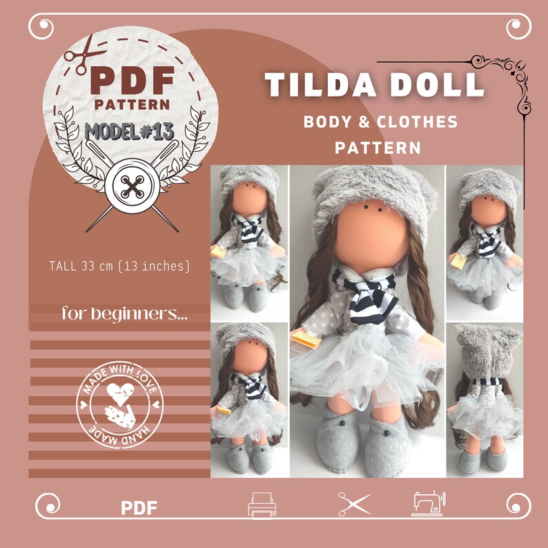 Tilda Doll Pattern for Body and Clothes, Size 33 Cm (13 Inches)- Model ...