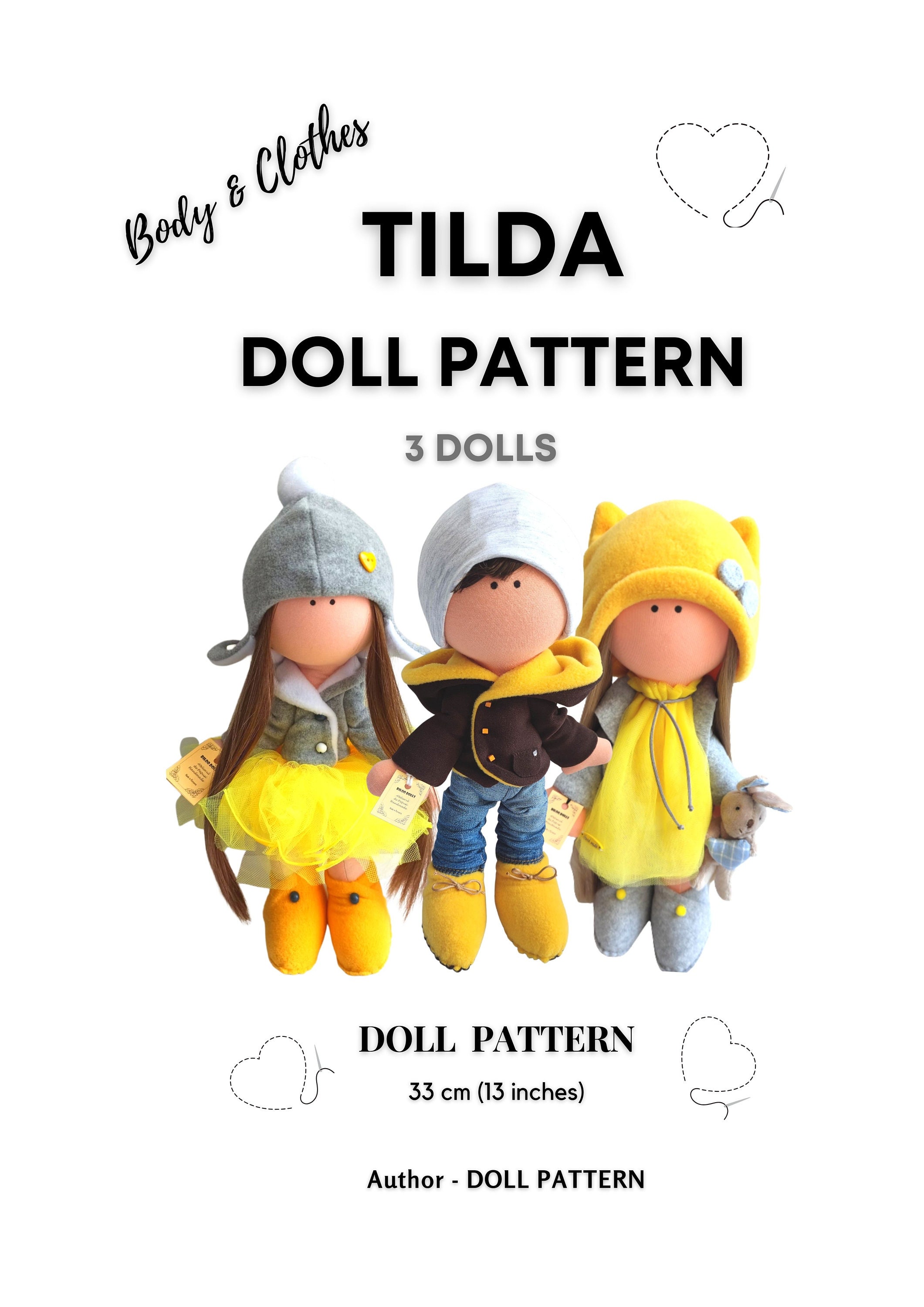 Tilda Doll Patterns, Body and Clothes, Two Girls and One Boy, Size 33 ...