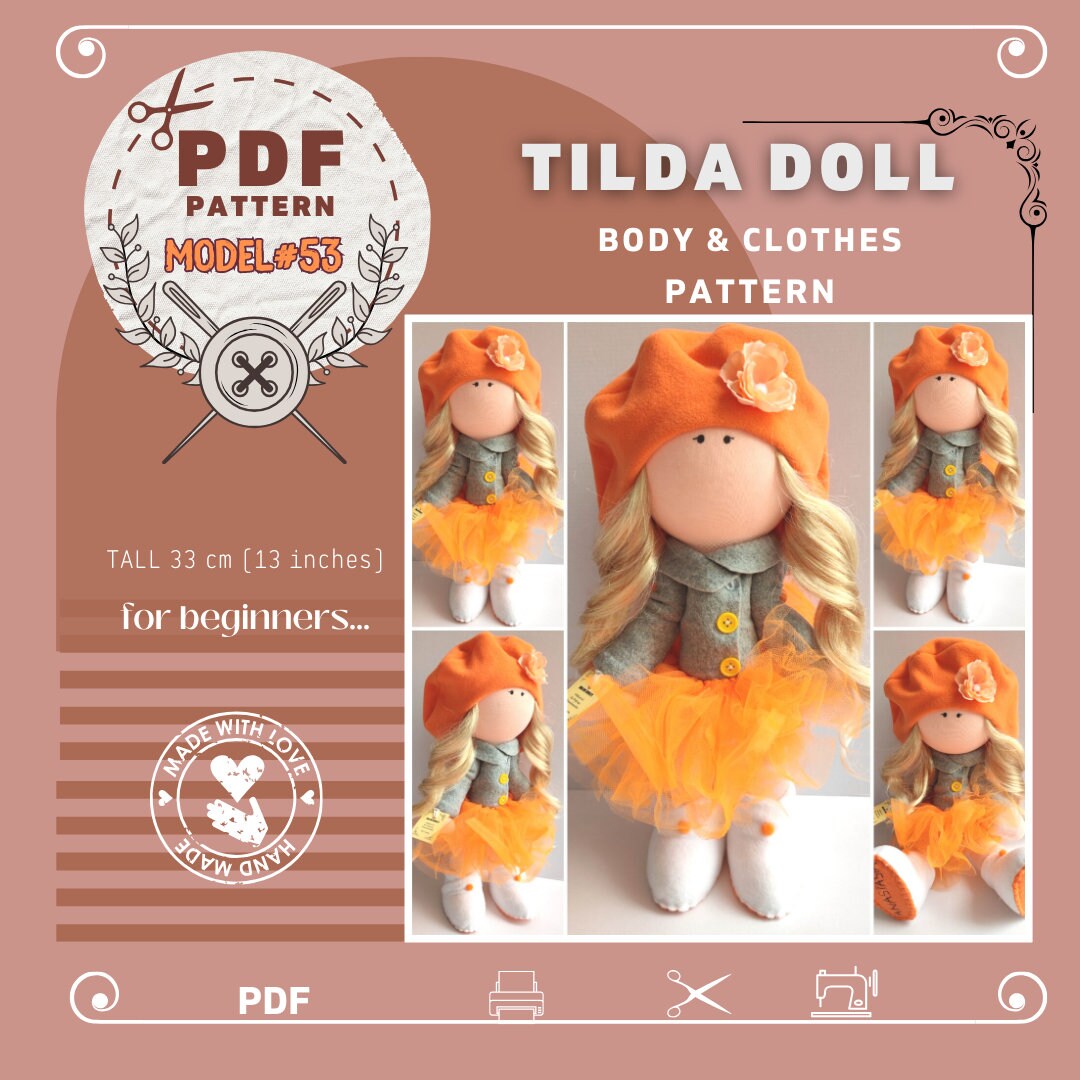 Tilda Doll Pattern,body and Clothes, Size 33 Cm 13 Inches Model 53 PDF ...