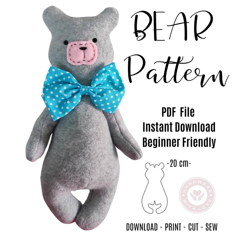 BEAR Sewing Pattern, Cute Bear Toy Pattern 10'', PDF File, Instant ...