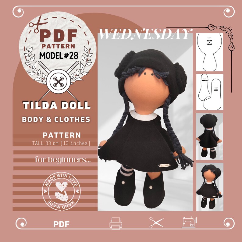 Wednesday Doll Pattern for Body and Clothes PDF Download - Etsy