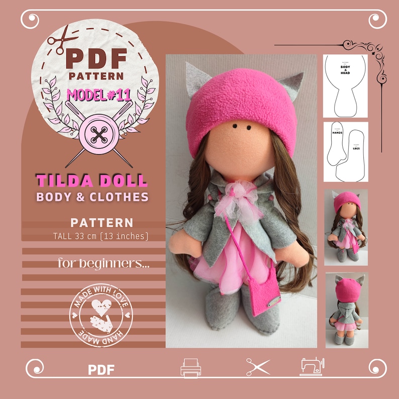 Tilda Doll Pattern for Body and Clothes, Size 33 Cm (13 Inches)- Model ...