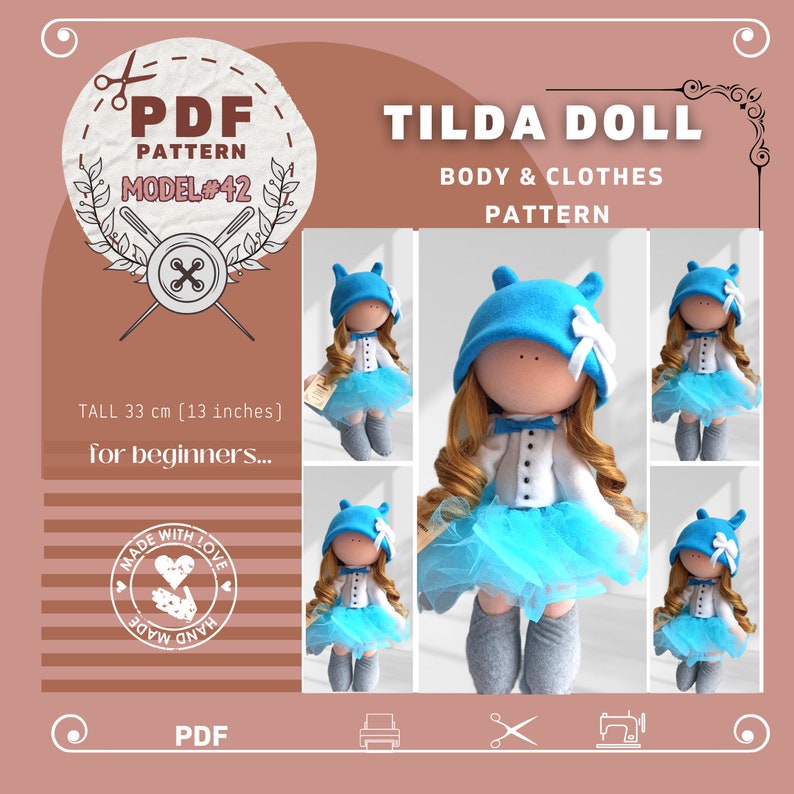 Tilda Doll Pattern for Body and Clothes, Size 33 Cm 13 Inches Model 42 PDF Pattern Instant ...