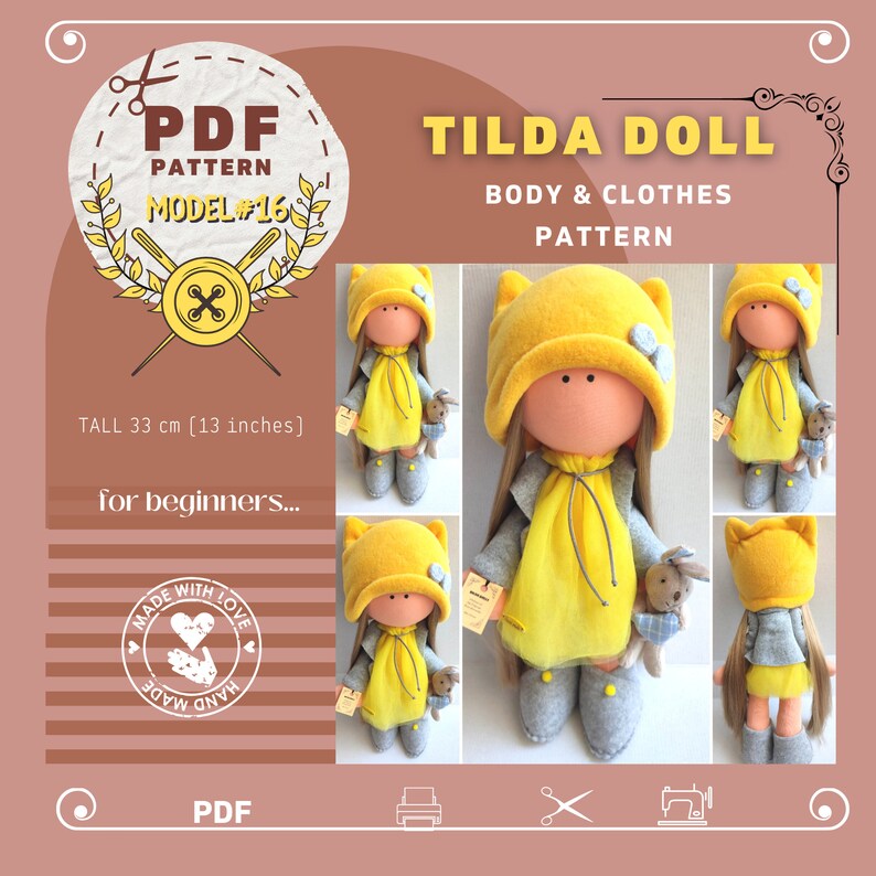Tilda Doll Pattern for Body and Clothes, Size 33 Cm 13 Inches Model 16 PDF Pattern Instant ...
