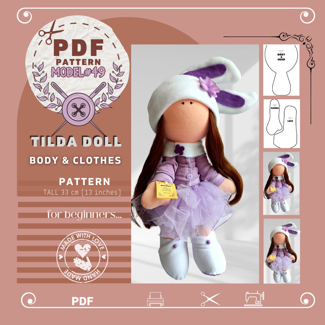 Tilda Doll Pattern for Body and Clothes, Size 33 Cm 13 Inches Model 49 ...