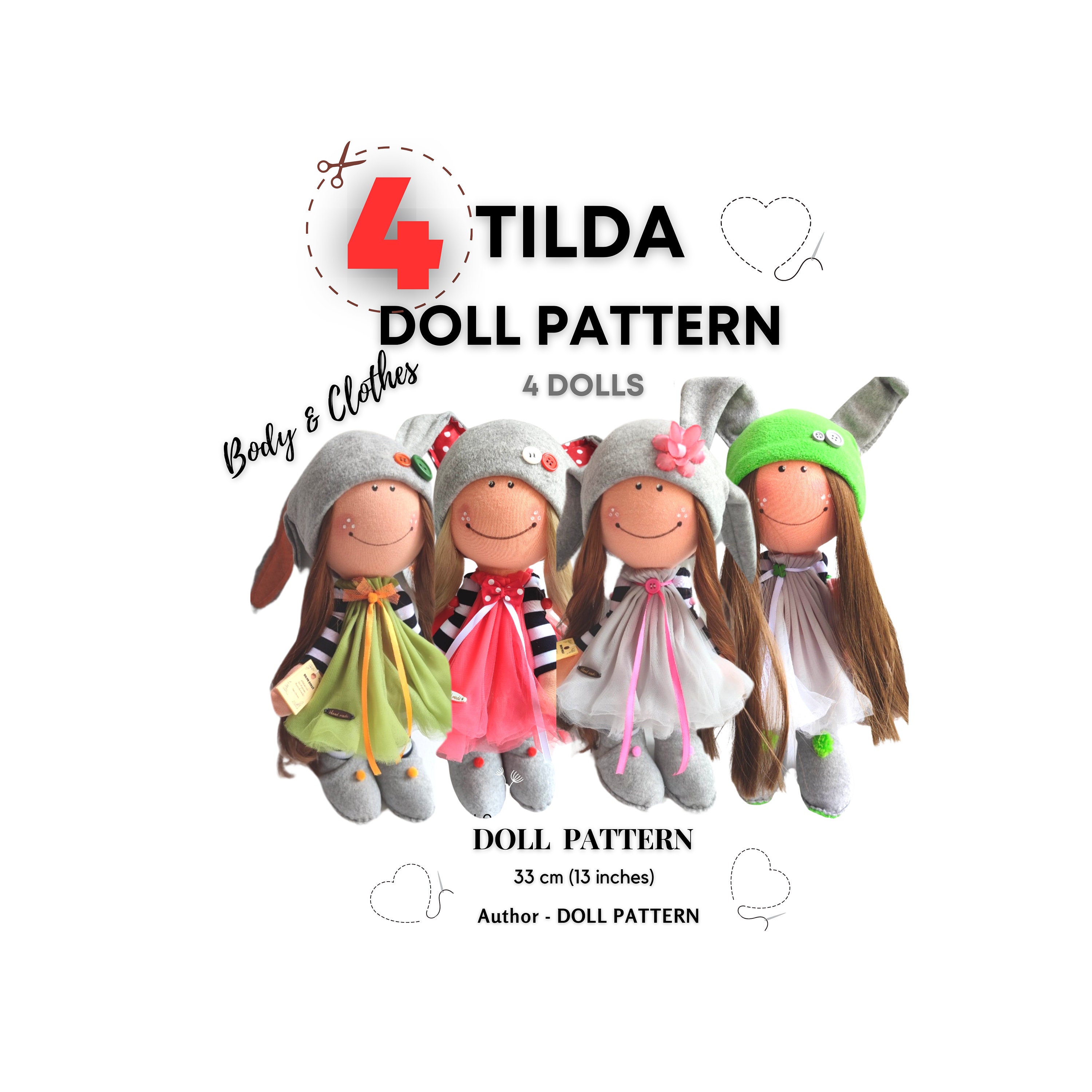 4 Tilda Doll Patterns, With Face Drawing, PDF Pattern Download - Etsy
