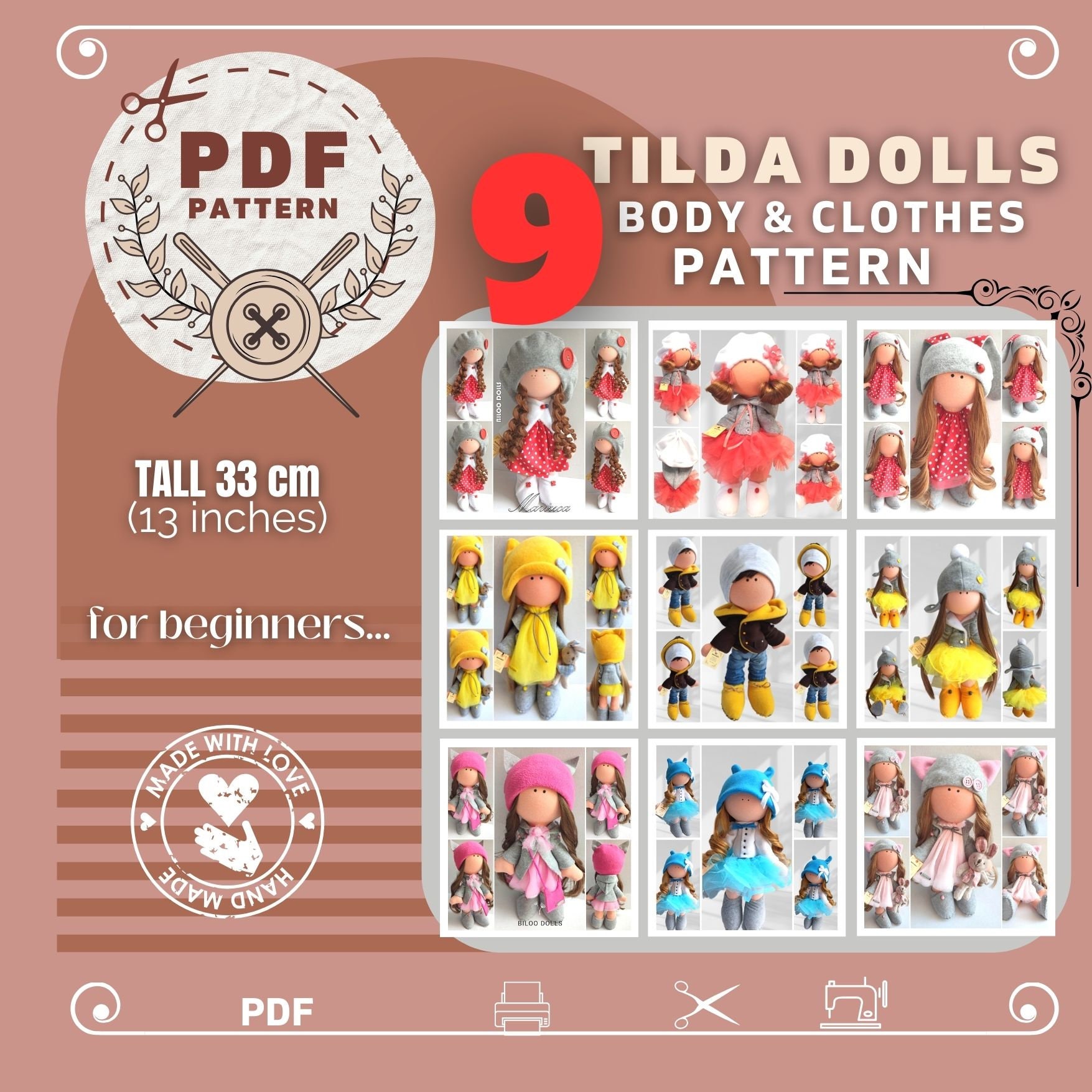 Bundle 9 Tilda Doll Patterns for Body and Clothes, Size 33 Cm 13 Inches ...