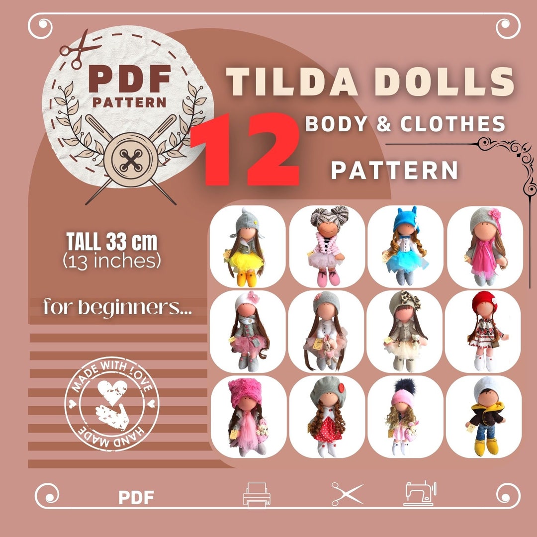 Bundle PACK 12 Tilda Doll Patterns for Body and Clothes, 33 Cm (13 ...