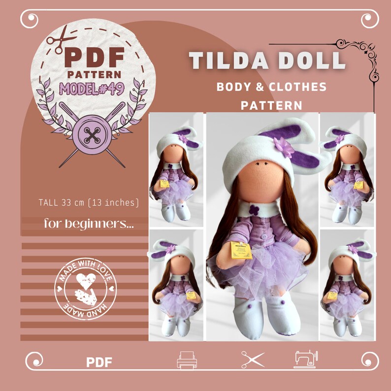 Tilda Doll Pattern for Body and Clothes, Size 33 Cm 13 Inches Model 49 ...