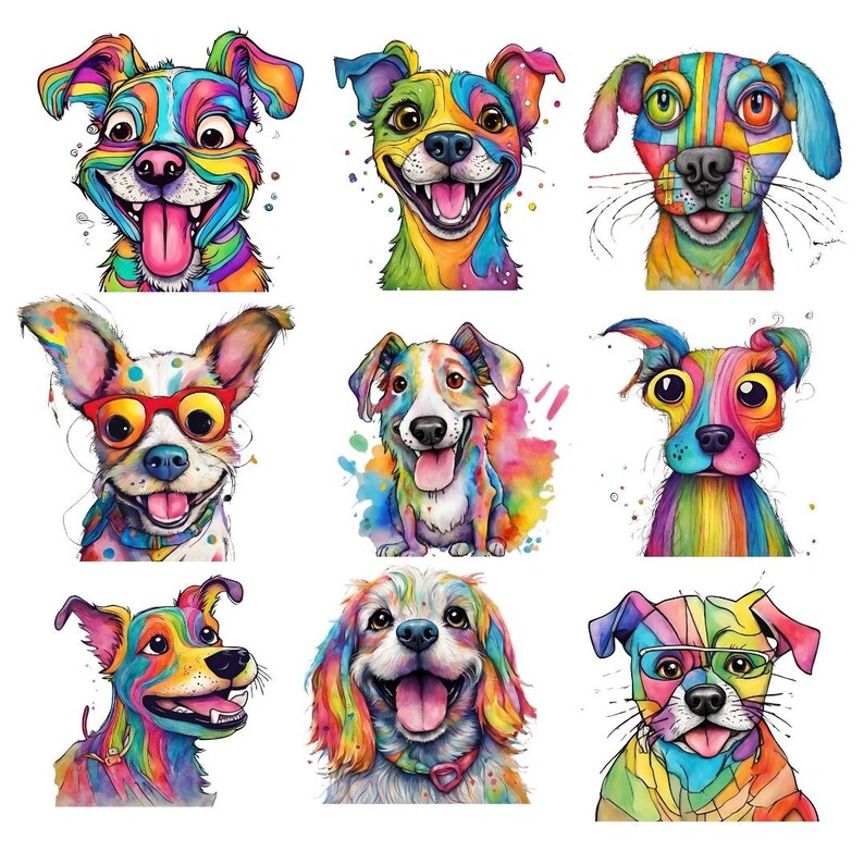 Watercolor Rainbow Dogs Clipart, Rainbow Painted Dog Clipart, PNG ...
