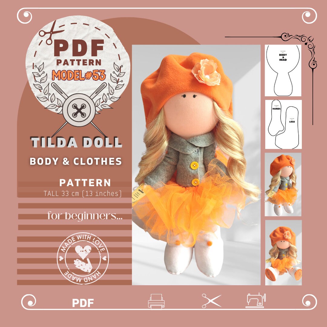 Tilda Doll Pattern,body and Clothes, Size 33 Cm (13 Inches)- Model #53 ...