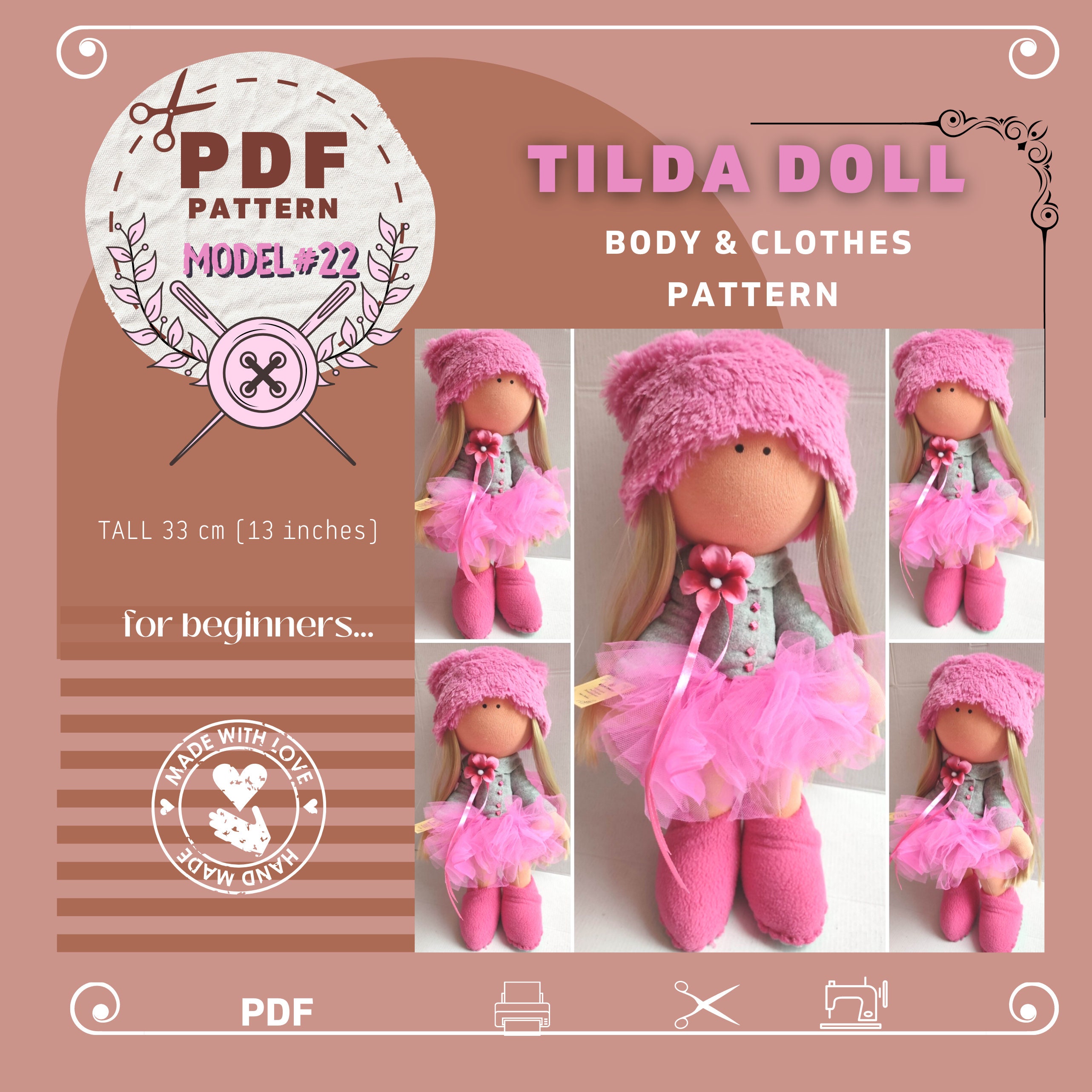 Tilda Doll Pattern for Body and Clothes, Size 33 Cm 13 Inches Model 22 ...