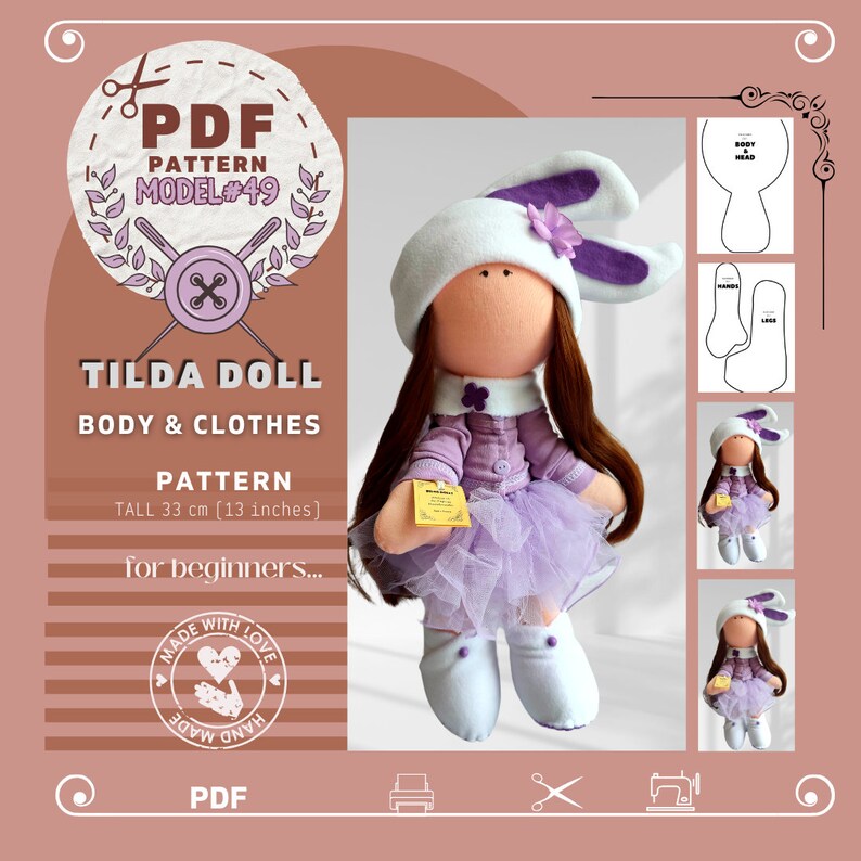 Tilda Doll Pattern for Body and Clothes, Size 33 Cm 13 Inches Model 49 ...