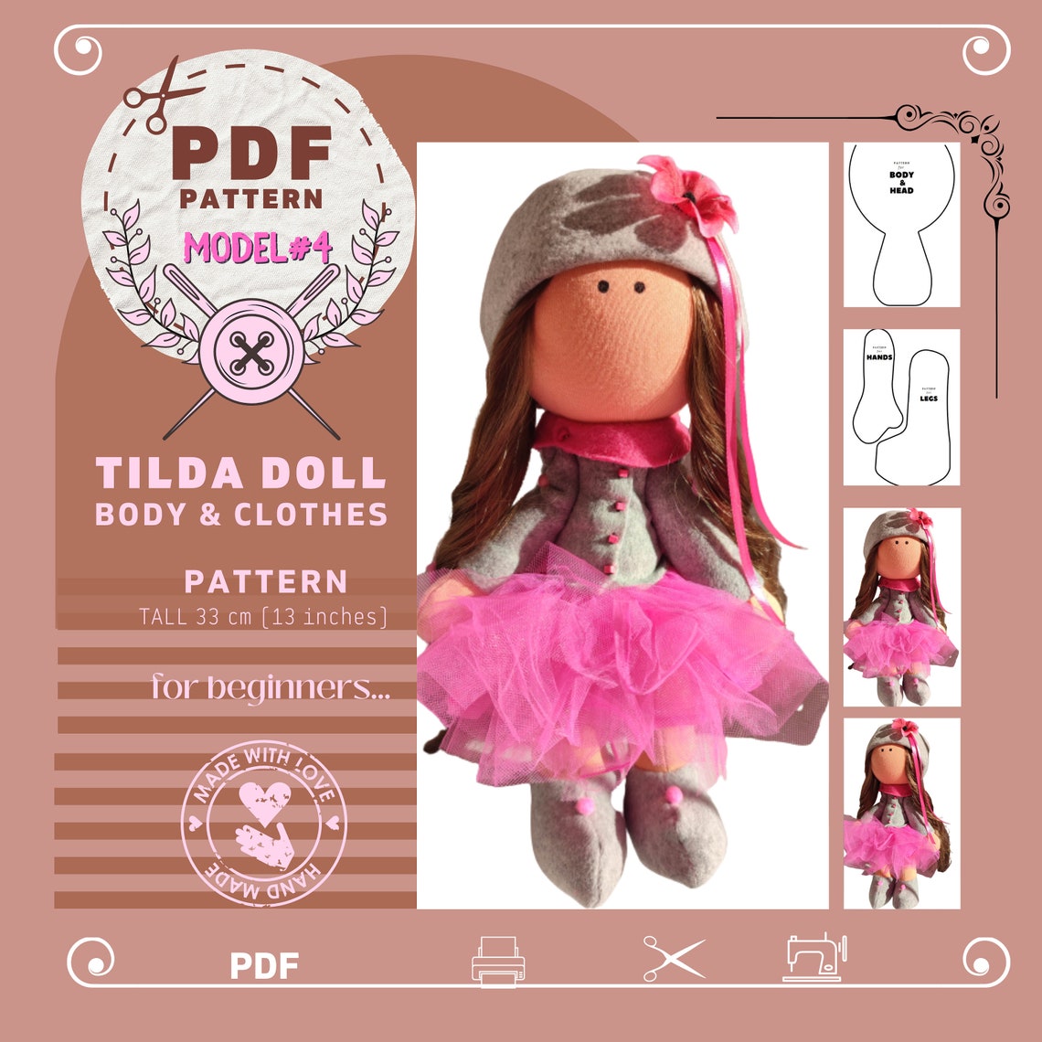 Tilda Doll Pattern for Body and Clothes Model4 Size 33 Cm - Etsy