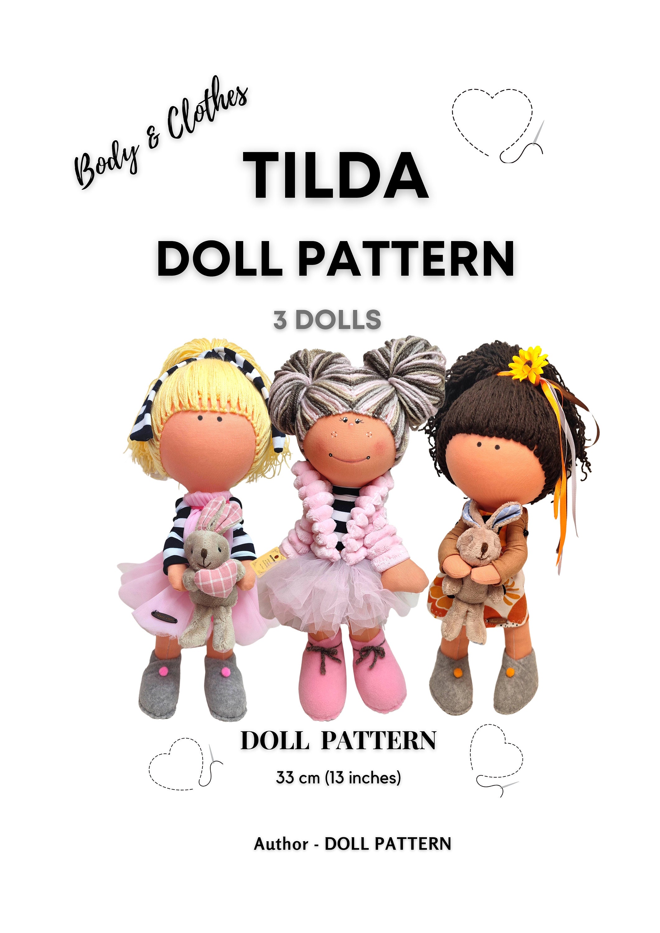 Bundle 3 Tilda Doll Patterns for Body and Clothes, Size 33 Cm 13 Inches ...