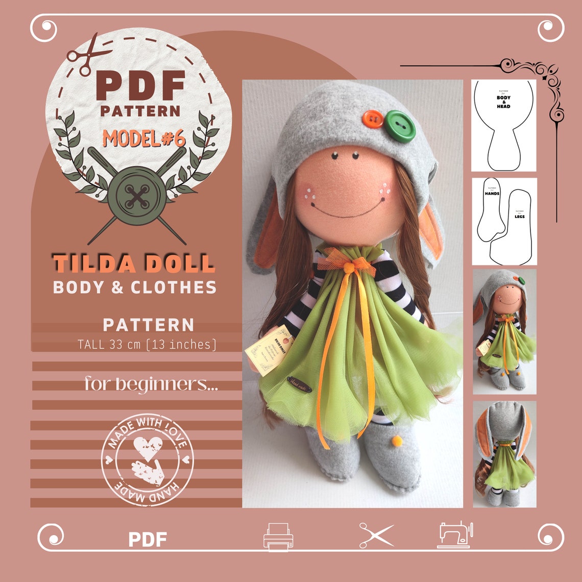 Tilda Doll Pattern for Body and Clothes Size 33 Cm 13 - Etsy