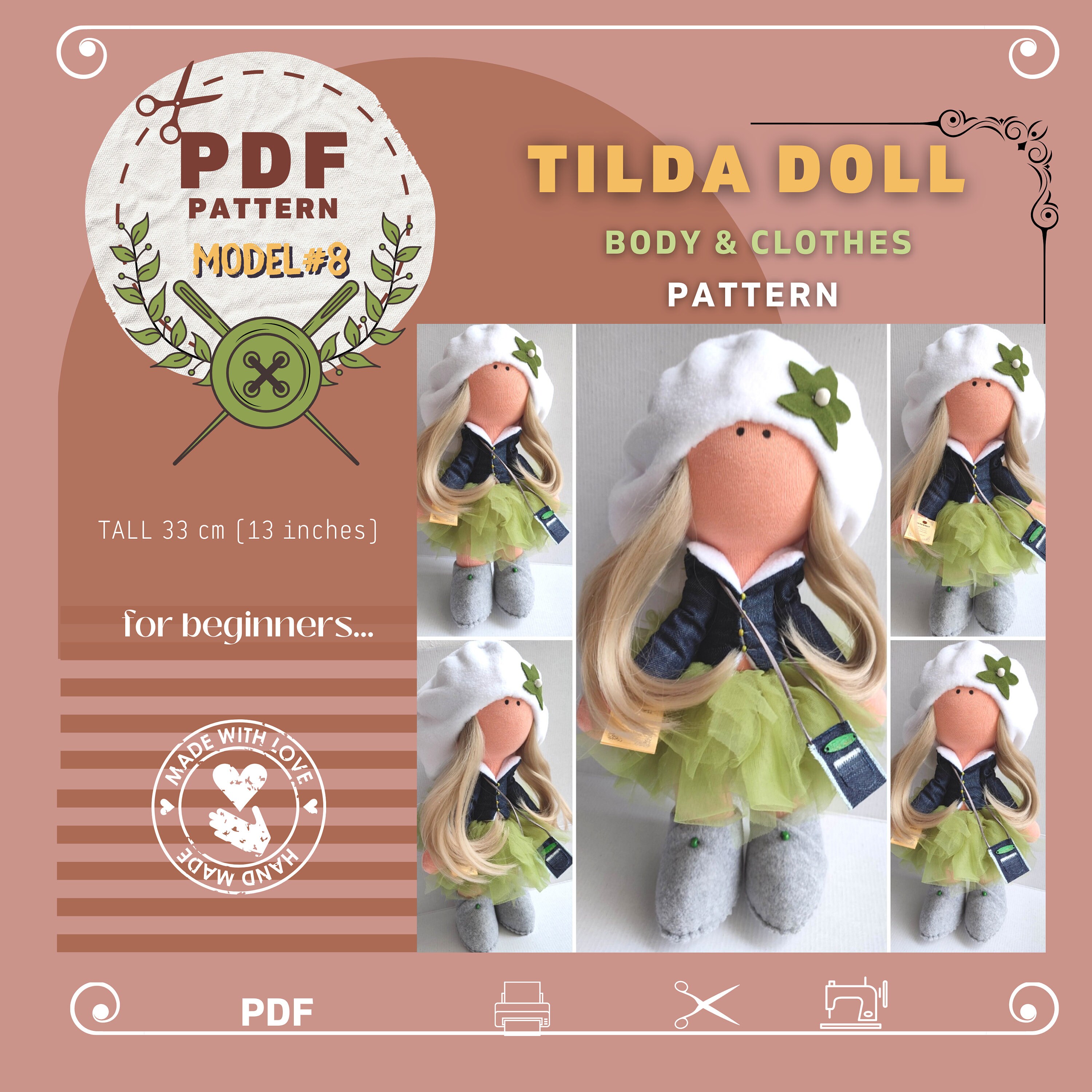 Tilda Doll Pattern for Body and Clothes, Size 33 Cm 13 Inches Model 8 ...