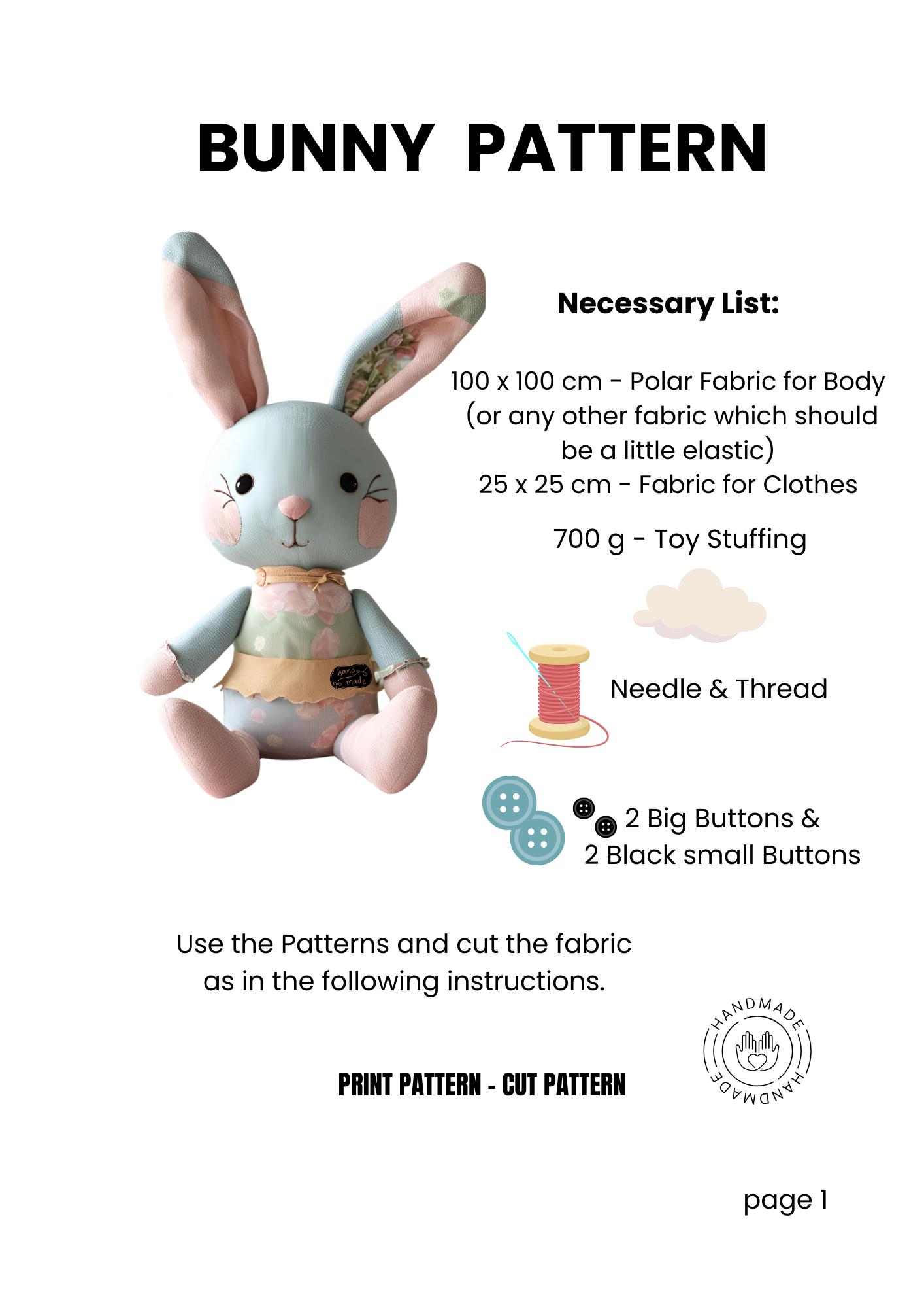 BUNNY- Sewing Pattern, Cute Bunny Toy Pattern 15'', PDF File, Instant ...