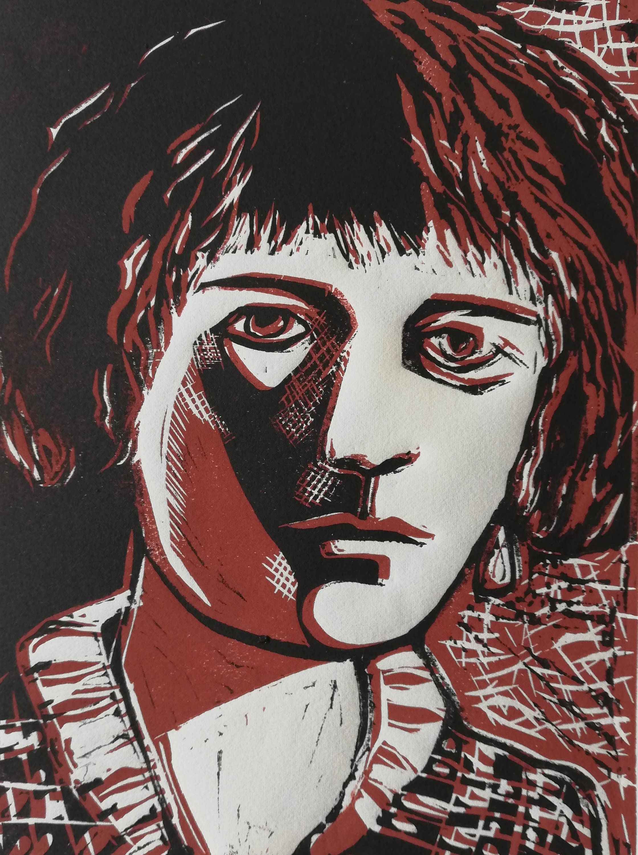 Katherine Mansfield Portrait Linocut Printmaking