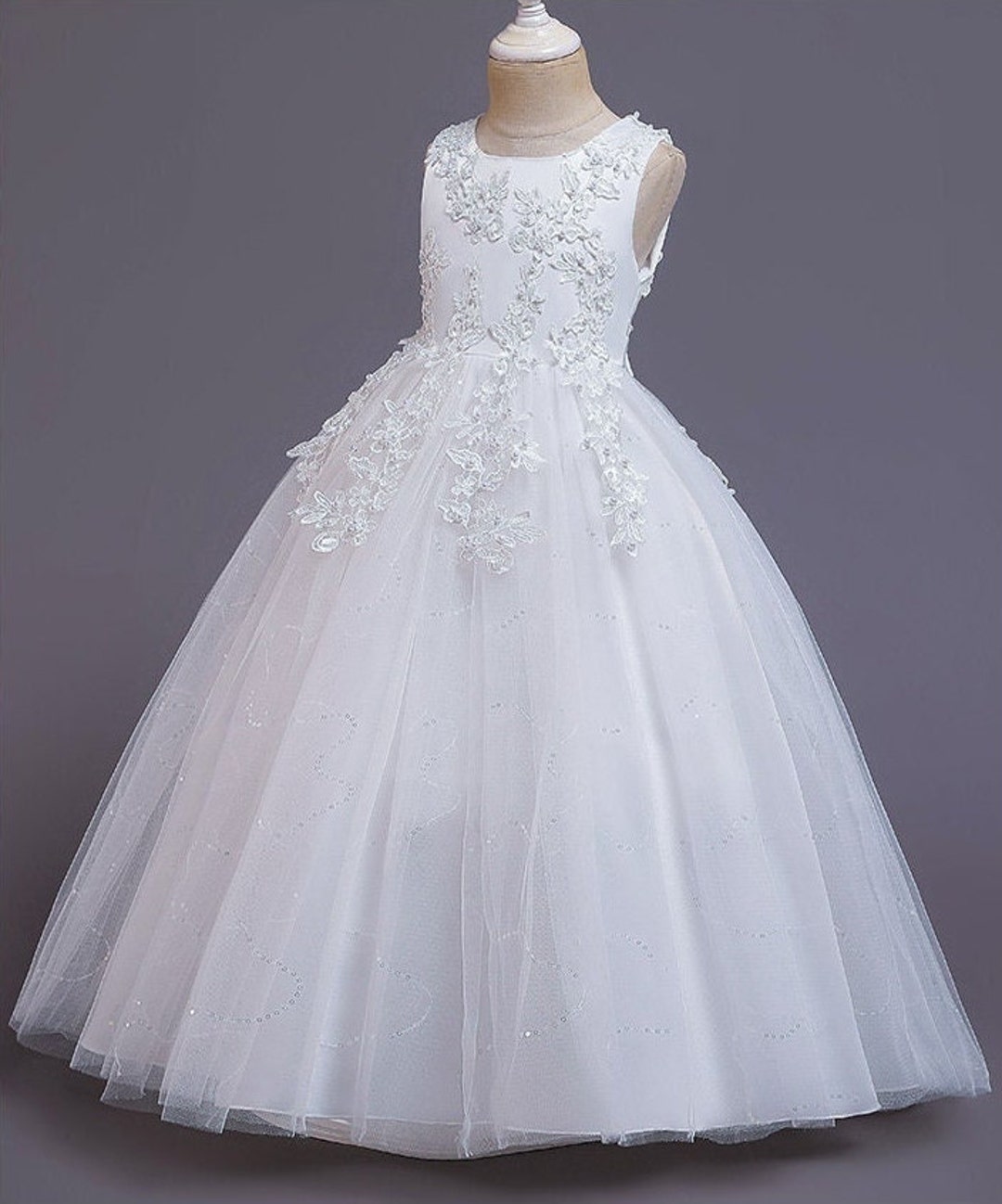 Girls White First Communion Ankle Length and Wedding Party Dress 4 ...