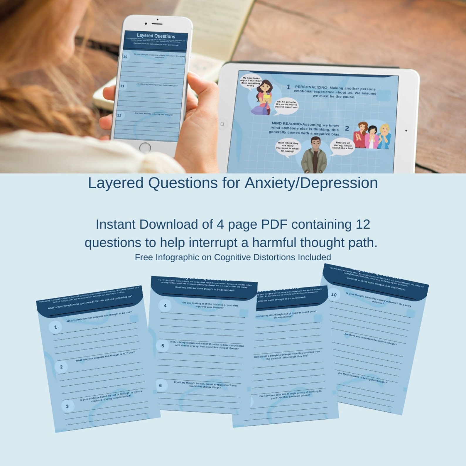 Anxiety & Depression Therapy Self Help Questions Instant Download CBT ...