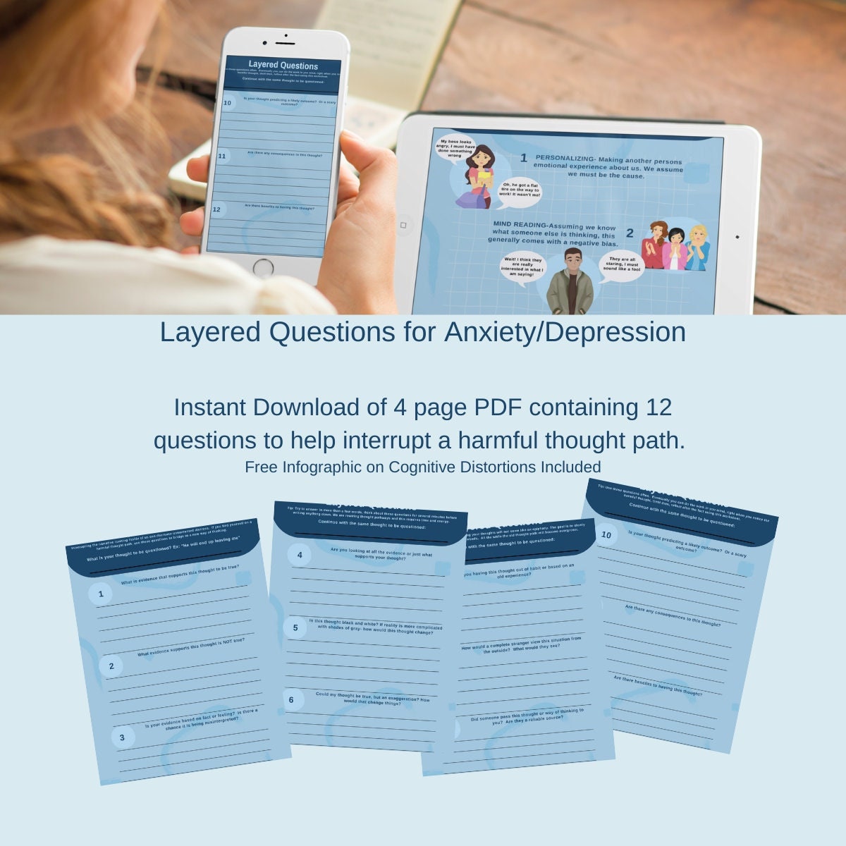 Anxiety & Depression Therapy Self Help Questions Instant Download CBT ...